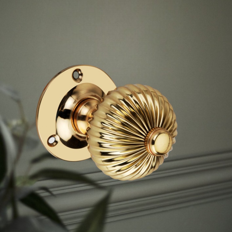 Reeded Period Door Knob - Antique Brass